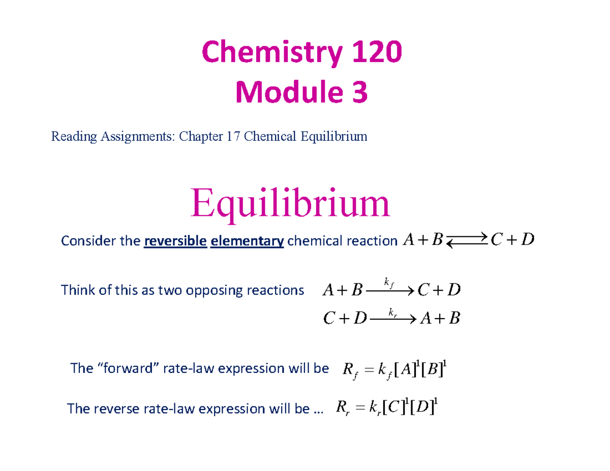 Chemistry 120 Final Exam - Module 3: Chemical Equilibrium Insights ...