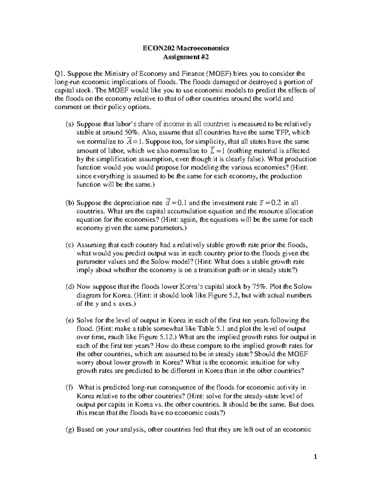 ECON202 Macroeconomics Assignment 2: Economic Impact of Floods - Studocu