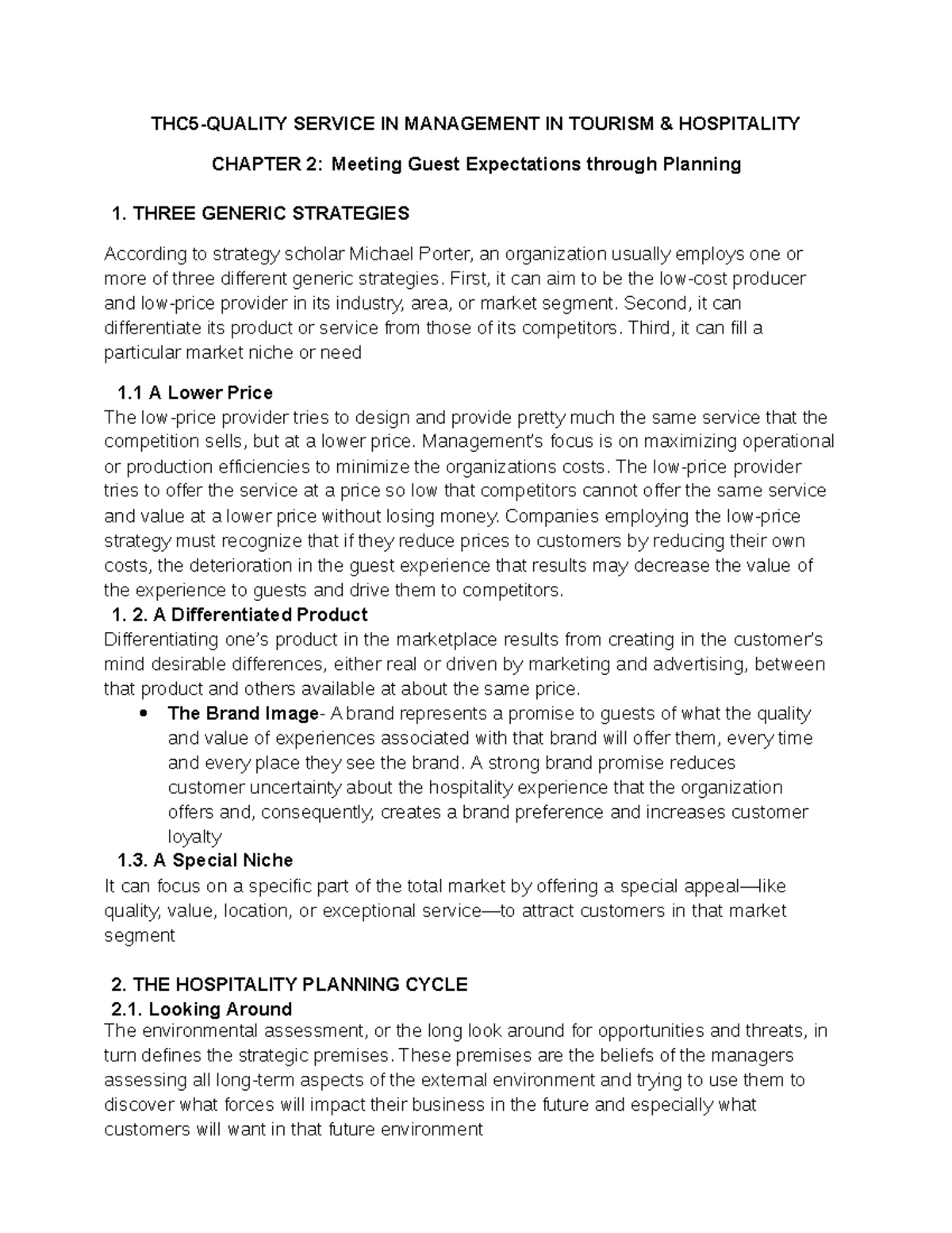 THC5-QUALITY SERVICE: Meeting Guest Expectations in Hospitality - Studocu