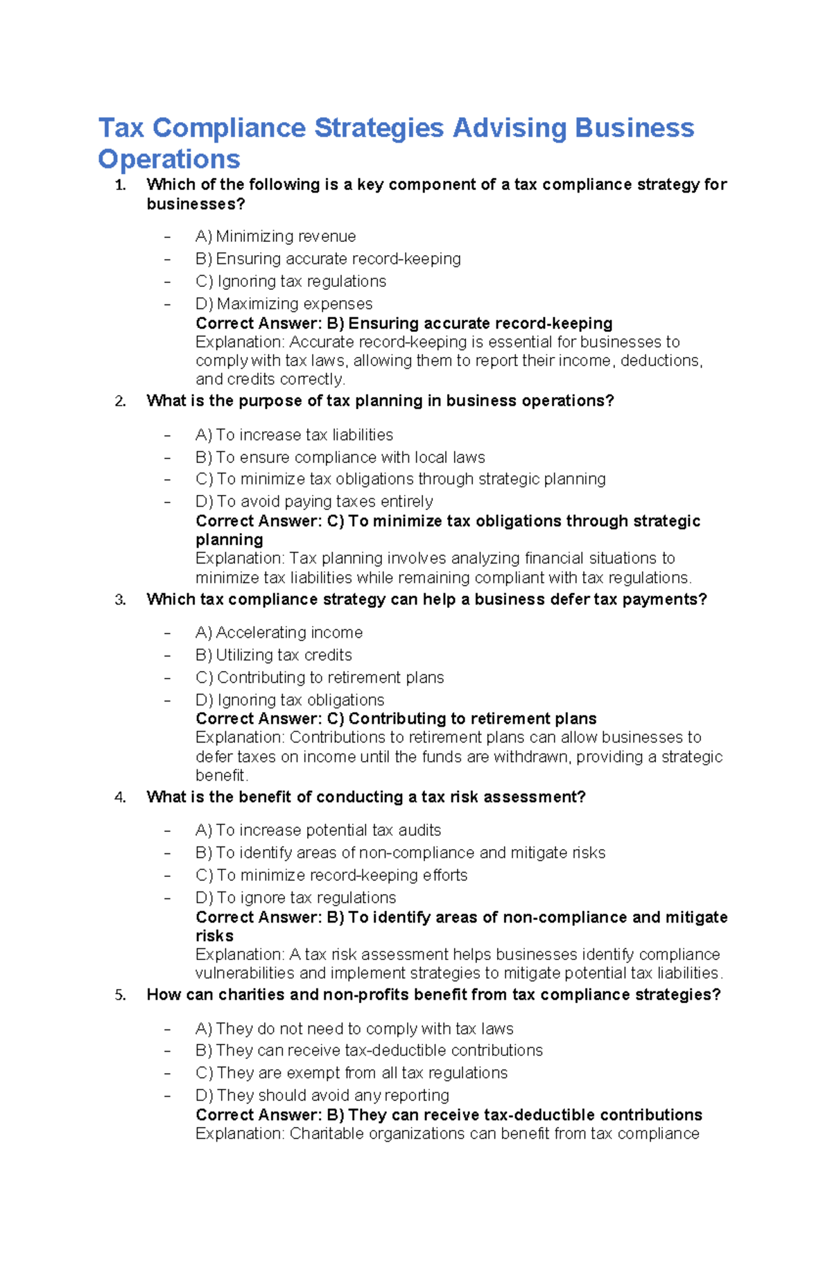 Tax Compliance Strategies Advising Business Operations - Which of the ...