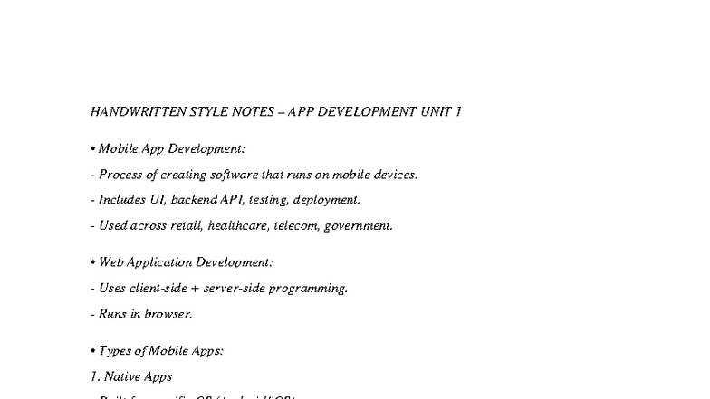 Handwritten Notes: App Development Unit 1 Overview - Studocu