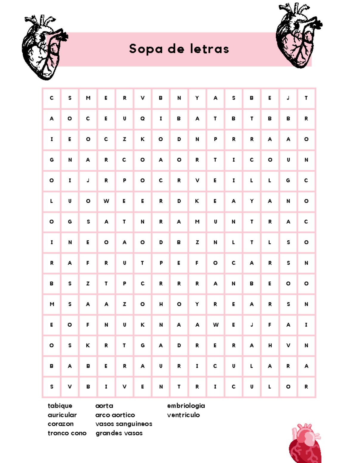 SOPA DE Letras del Sistema Circulatorio: Términos Clave - Studocu