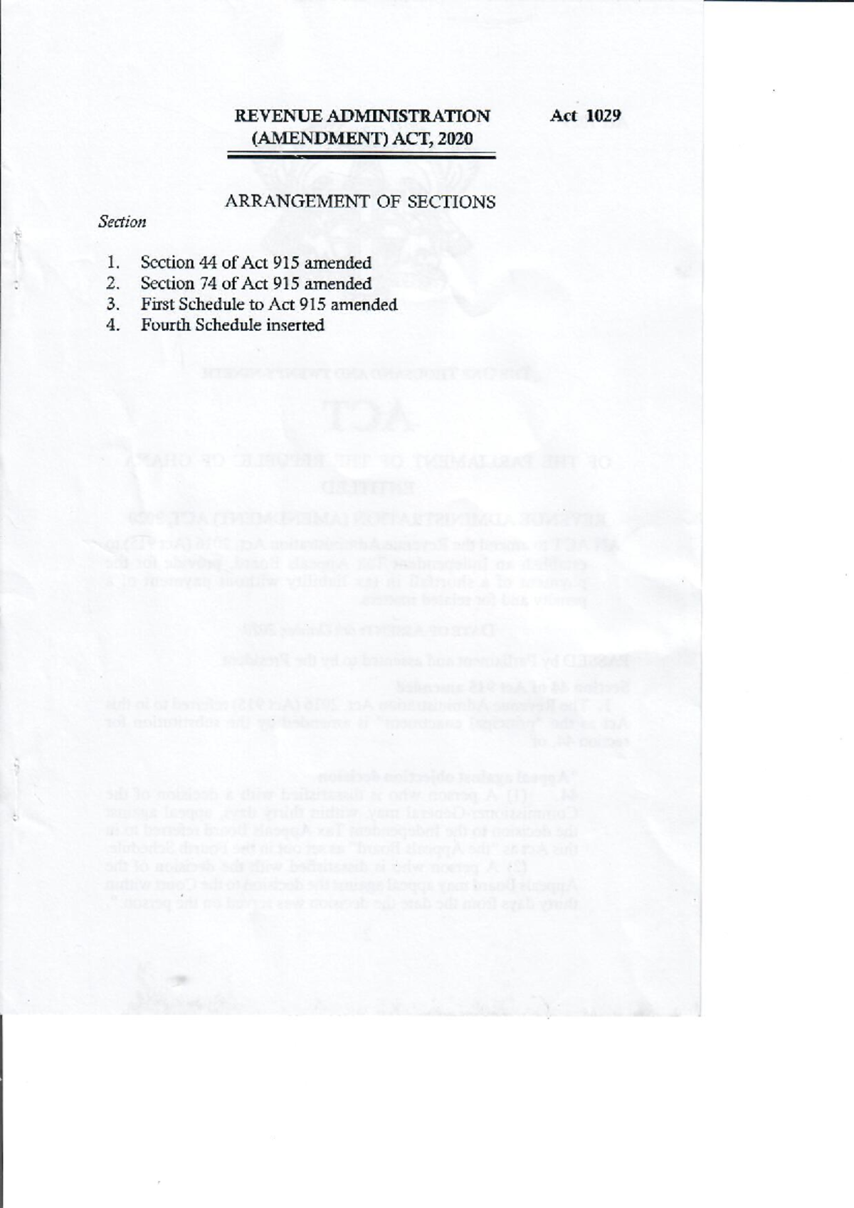 Revenue Administration Amendment Act 2020 (Act 1029) Overview - Studocu