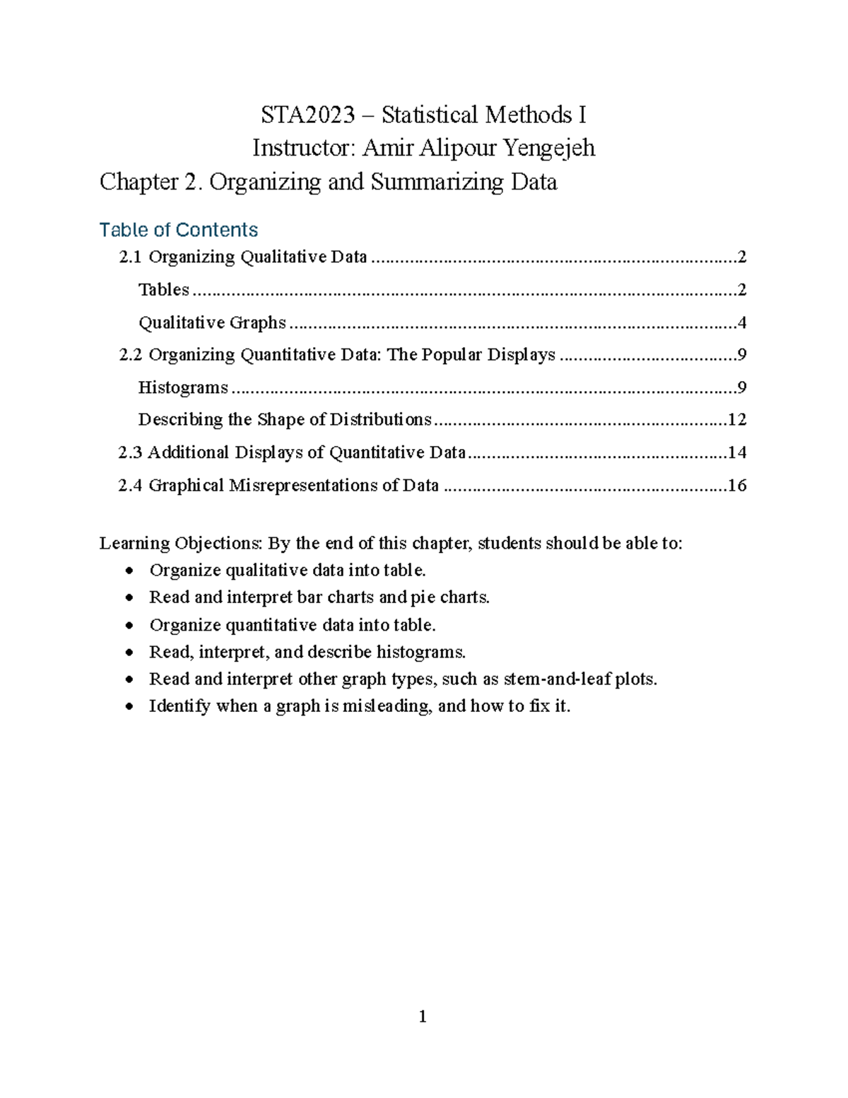 STA2023 Statistical Methods I: Chapter 2 - Organizing & Summarizing ...