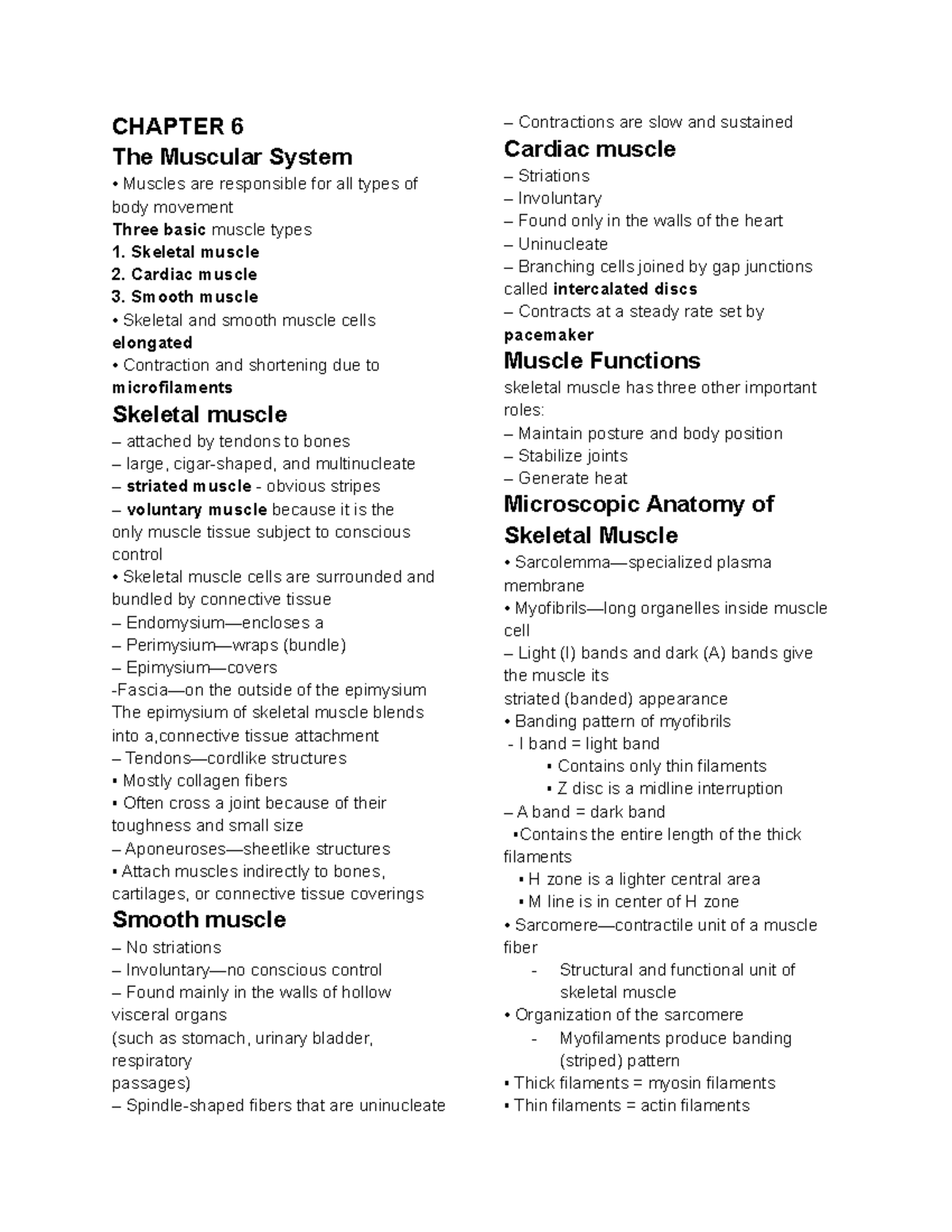 CHAPTER 6: The Muscular System - Overview of Muscle Types and Functions - Studocu