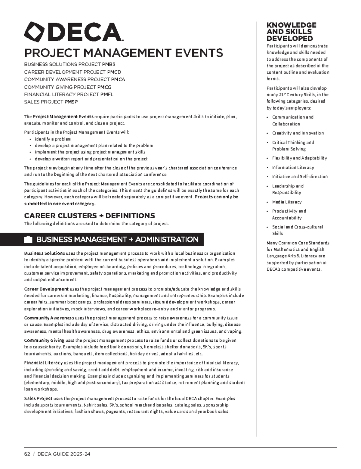 Project Managemtn - 62 | DECA GUIDE 2023- BUSINESS SOLUTIONS PROJECT ...
