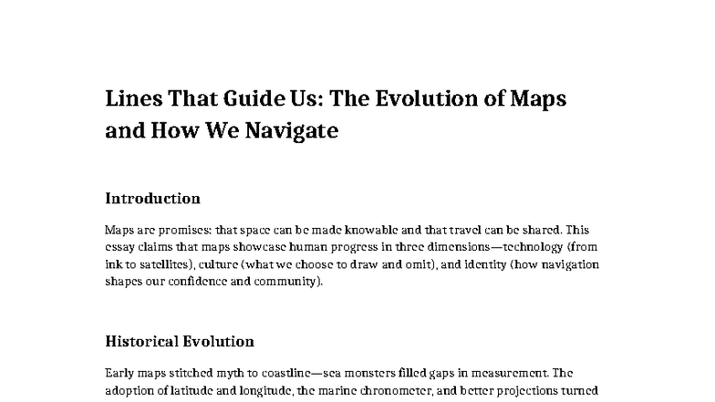 Maps Essay: The Evolution of Navigation and Cultural Identity - Studocu