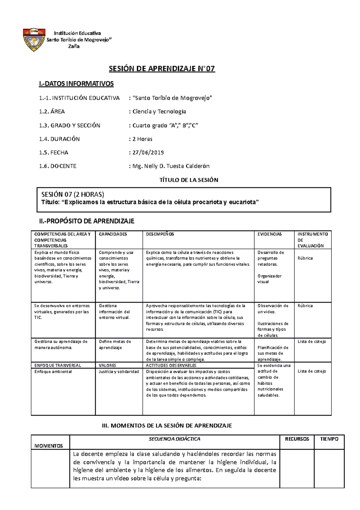 Sesión N° 2 Nutrición DE LAS Plantas - SESIÓN DE APRENDIZAJE Nº 02 I. DATOS INFORMATIVOS ...