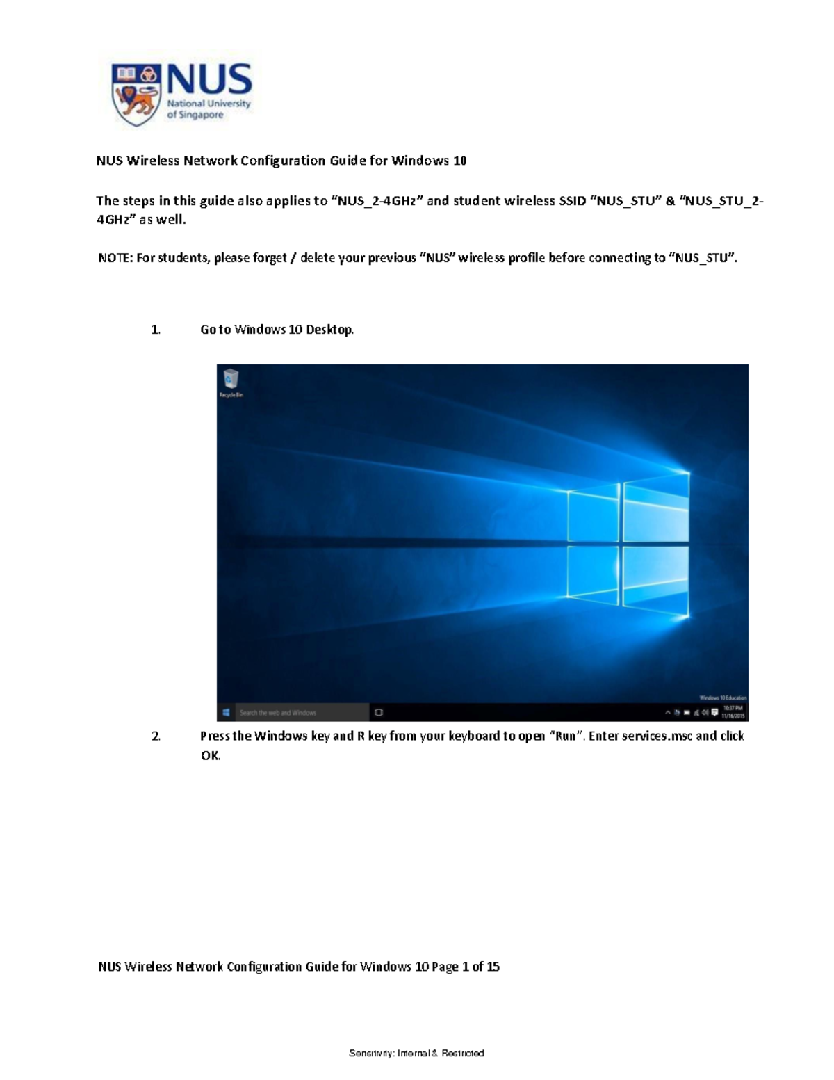 NUS Wireless Network Config Guide for Win10 (WPA2-Enterprise) - Studocu