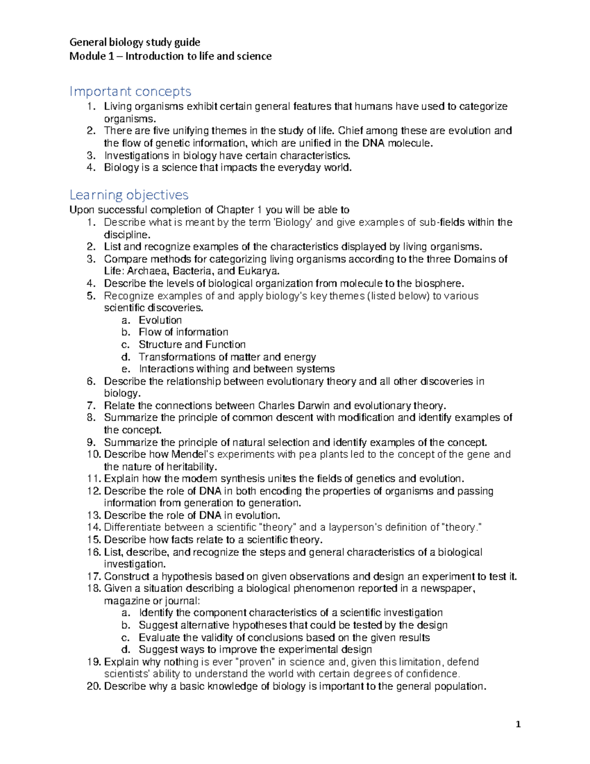 Mod01: Intro to Life & Science - Key Concepts in Biology - Studocu
