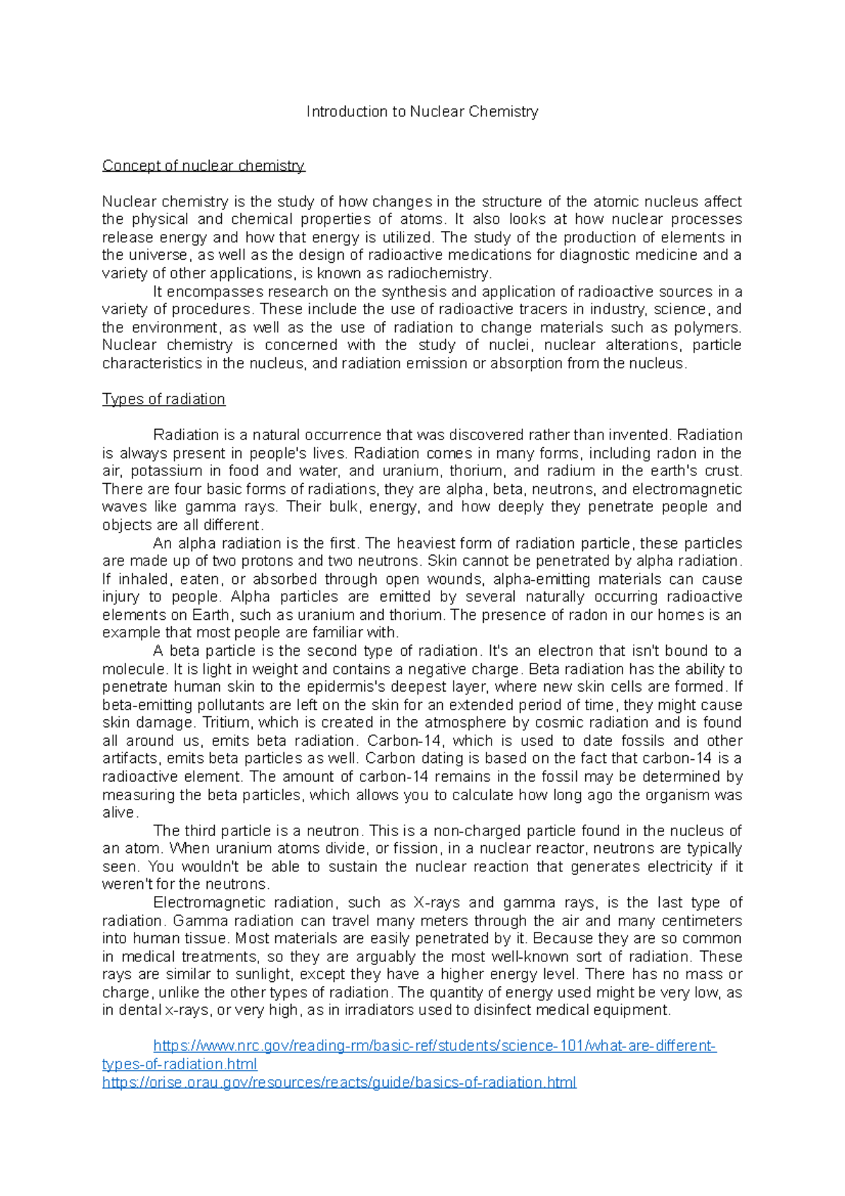 Assignment - Introduction to nuclear chemistry SKU3073 - Introduction ...