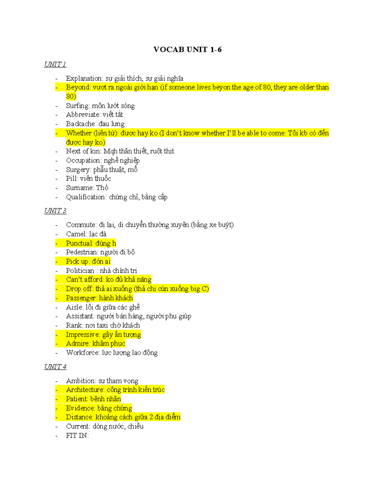 Vocab Unit 1-6 Overview and Key Terms for abcd Course - Studocu