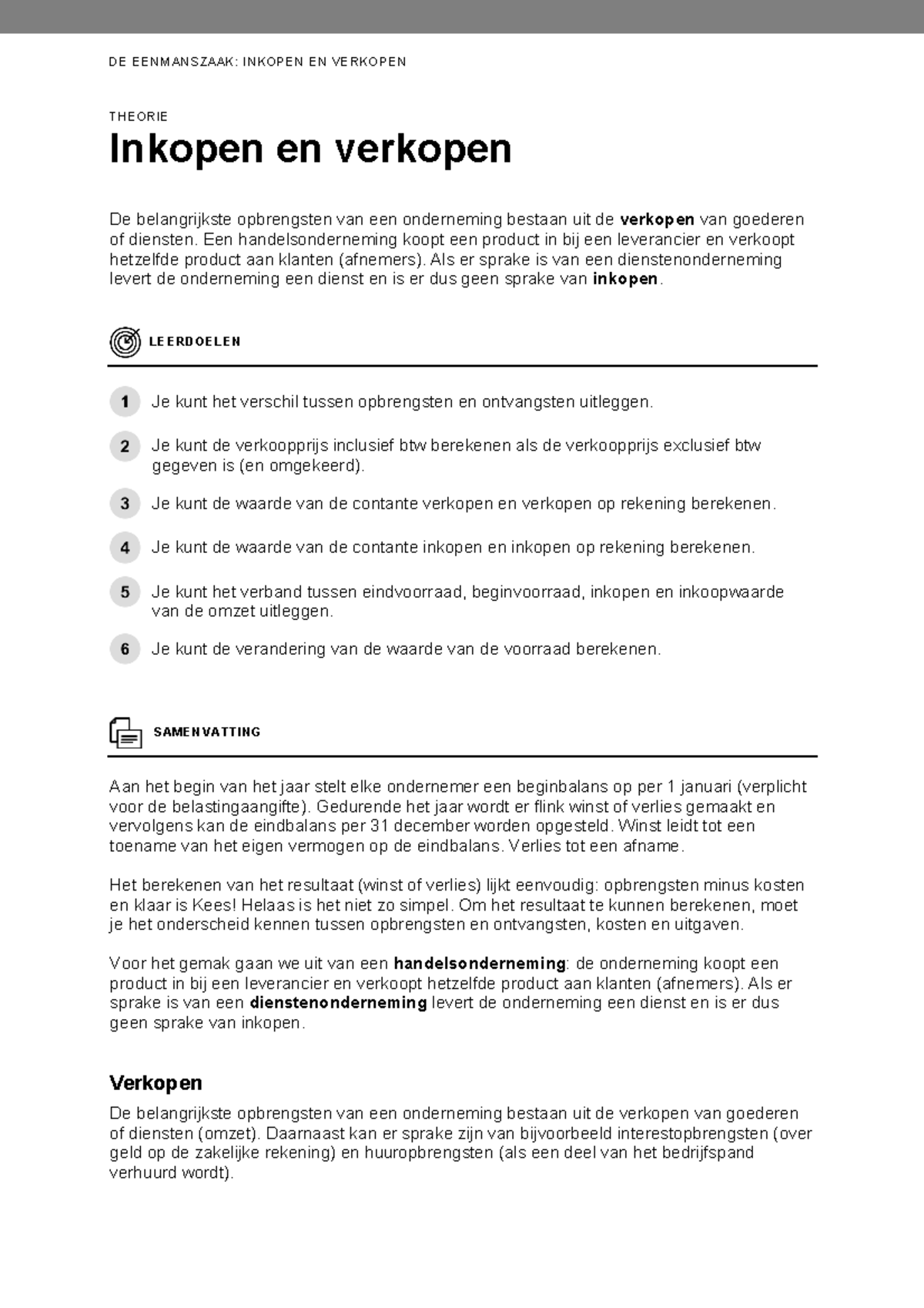 DE EENMANSZAAK: THEORIE INKOPEN EN VERKOPEN EN BELANGRIJKE CONCEPTEN ...