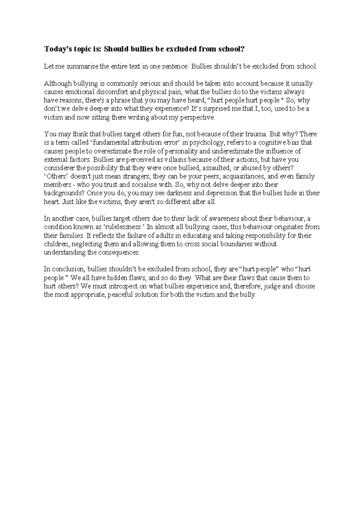 #1 Bullying - EAL: Practice language analysis, sample - Today's topic ...