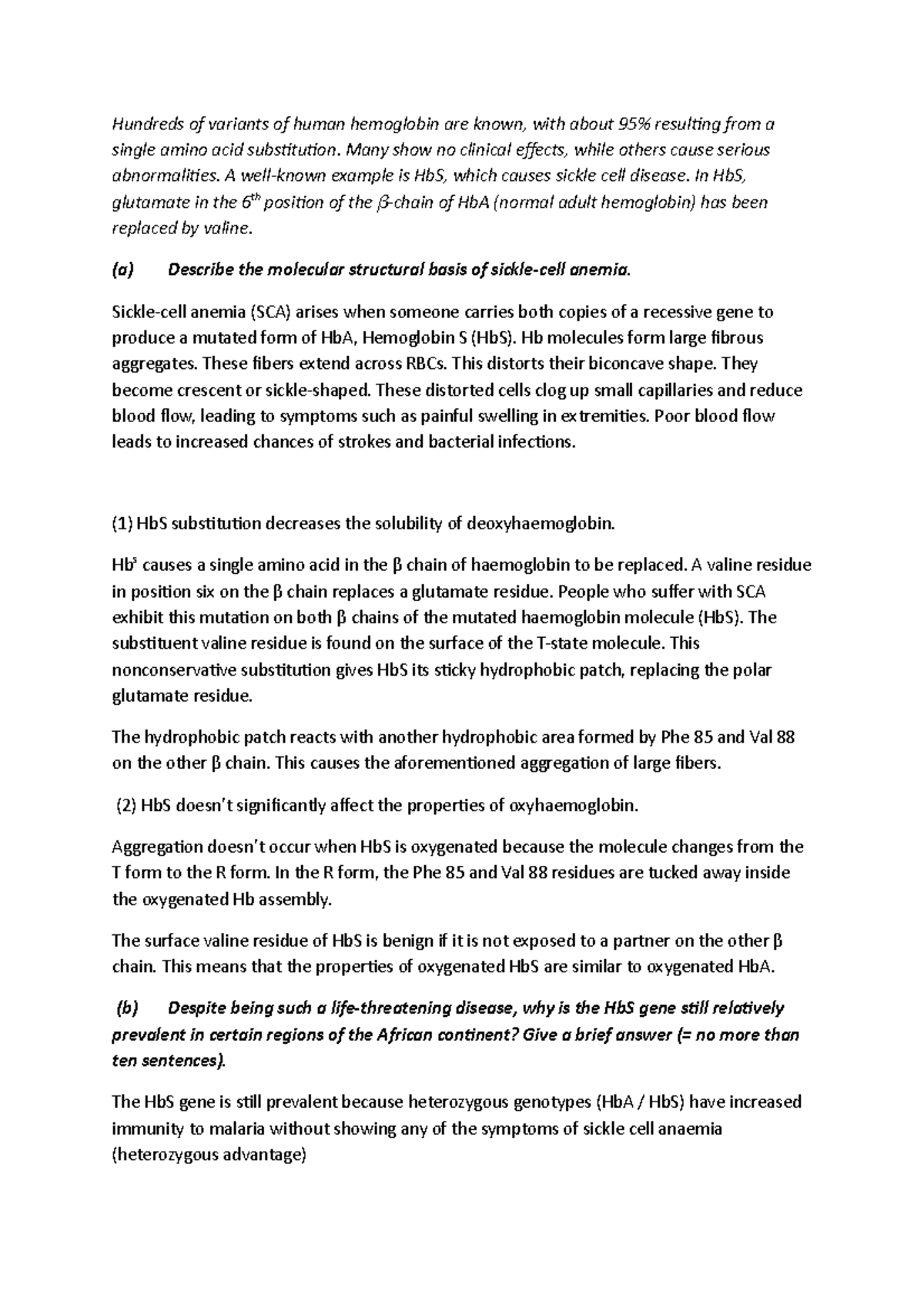 MD1006: Sickle Cell Anemia Essay - Molecular Basis & Heterozygous ...