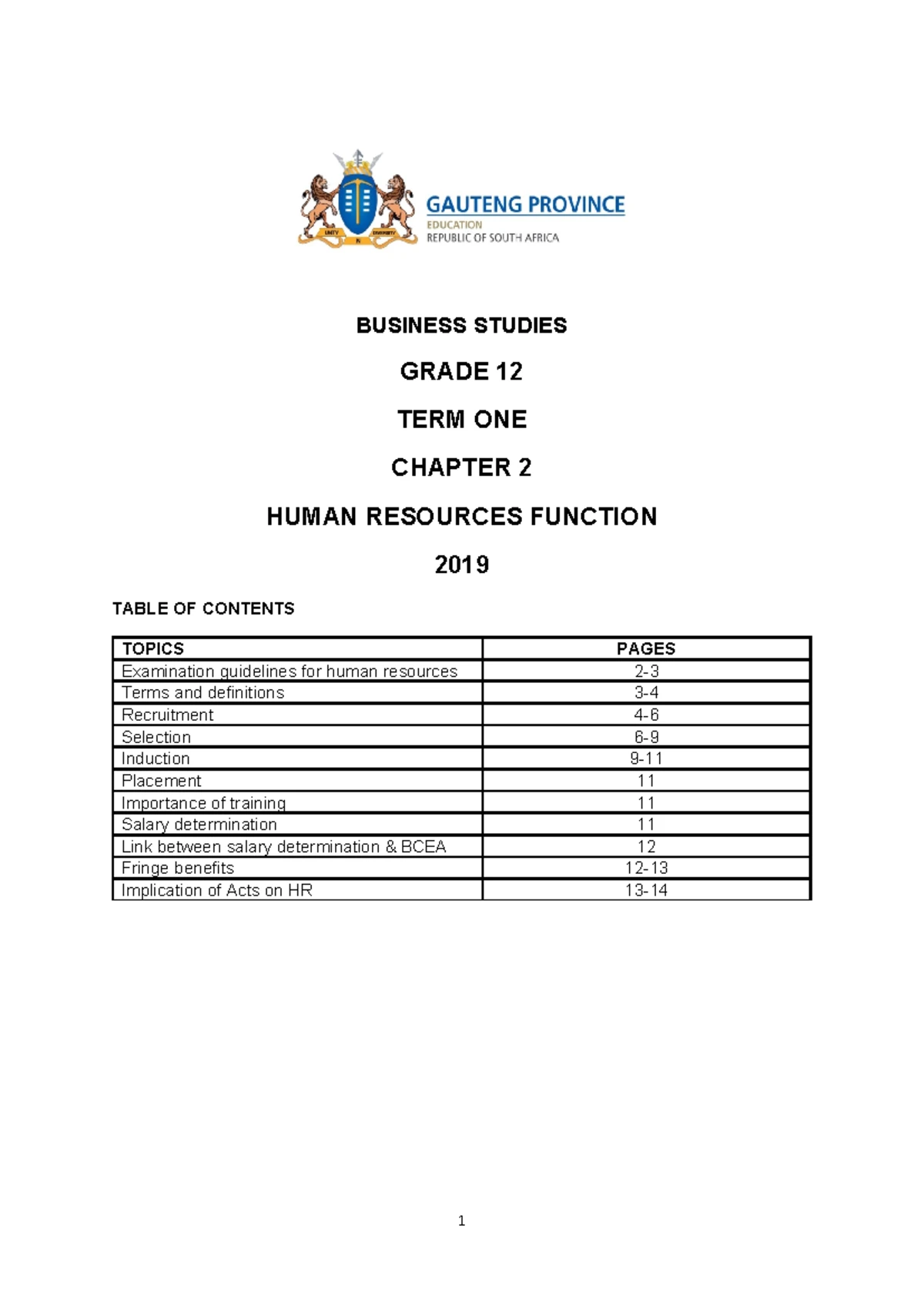 Business Studies Grade 12 Notes ON Human Resources Function - BUSINESS ...