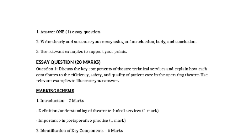 Theatre Technical Services Exam: Key Components & Patient Care - Studocu