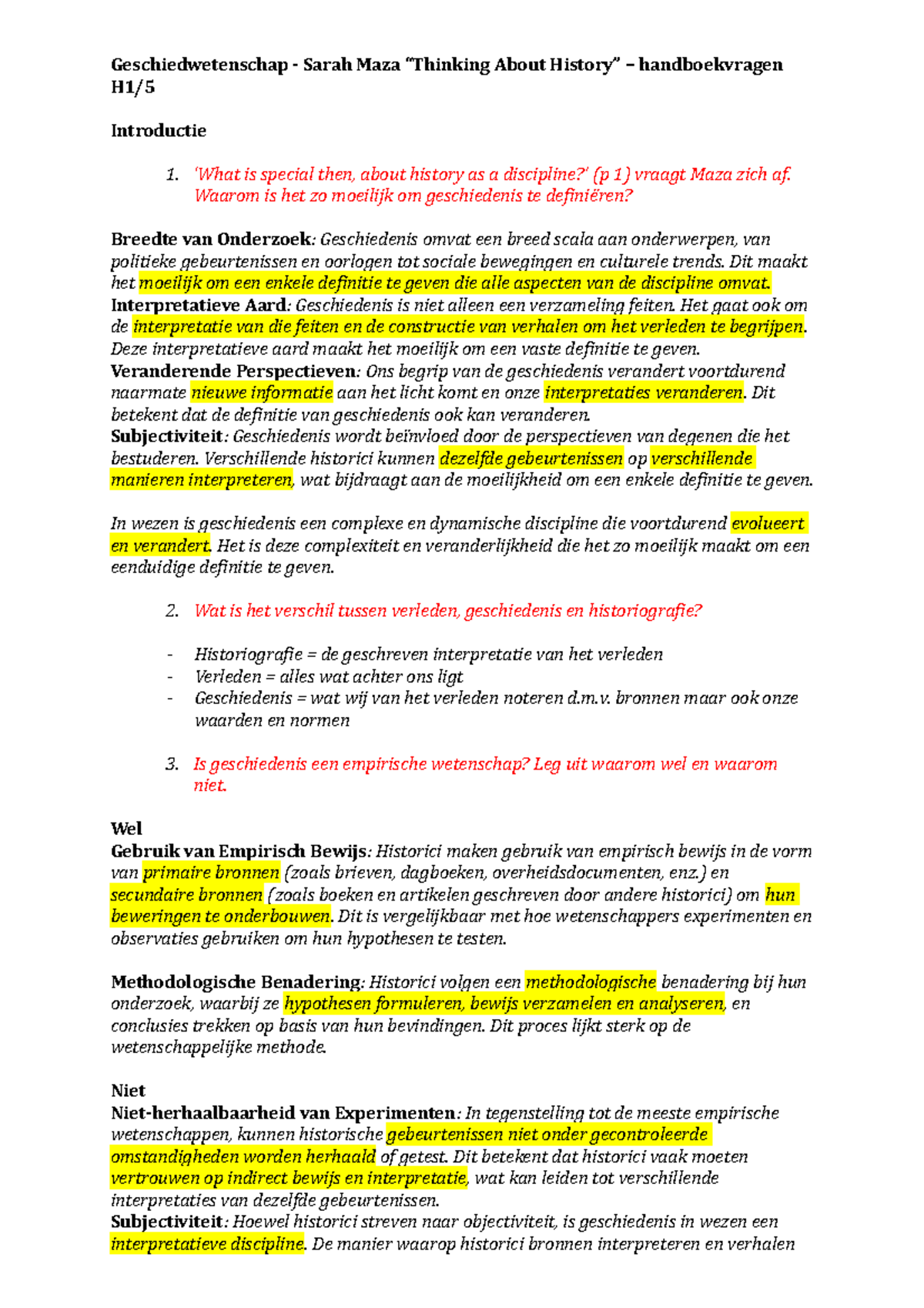 H1 Geschiedwetenschap - Handboekvragen over Sarah Maza's Denken over ...