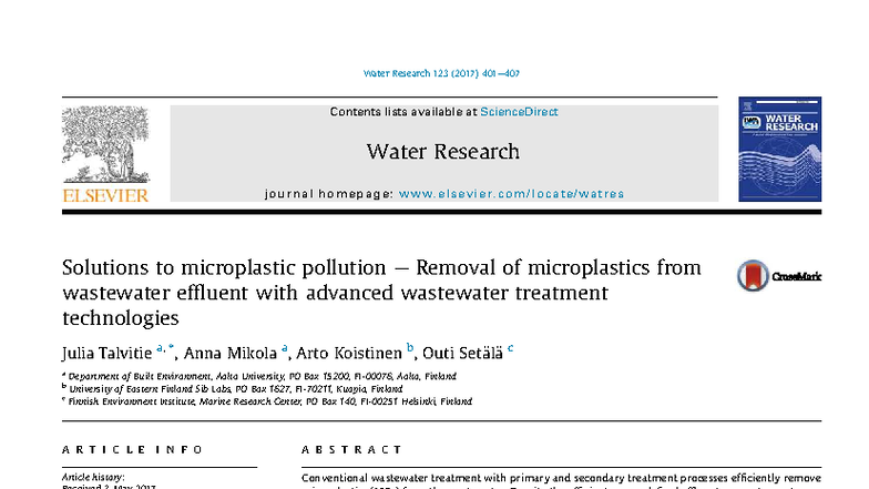Advanced Treatment Technologies for Microplastic Removal in Wastewater ...