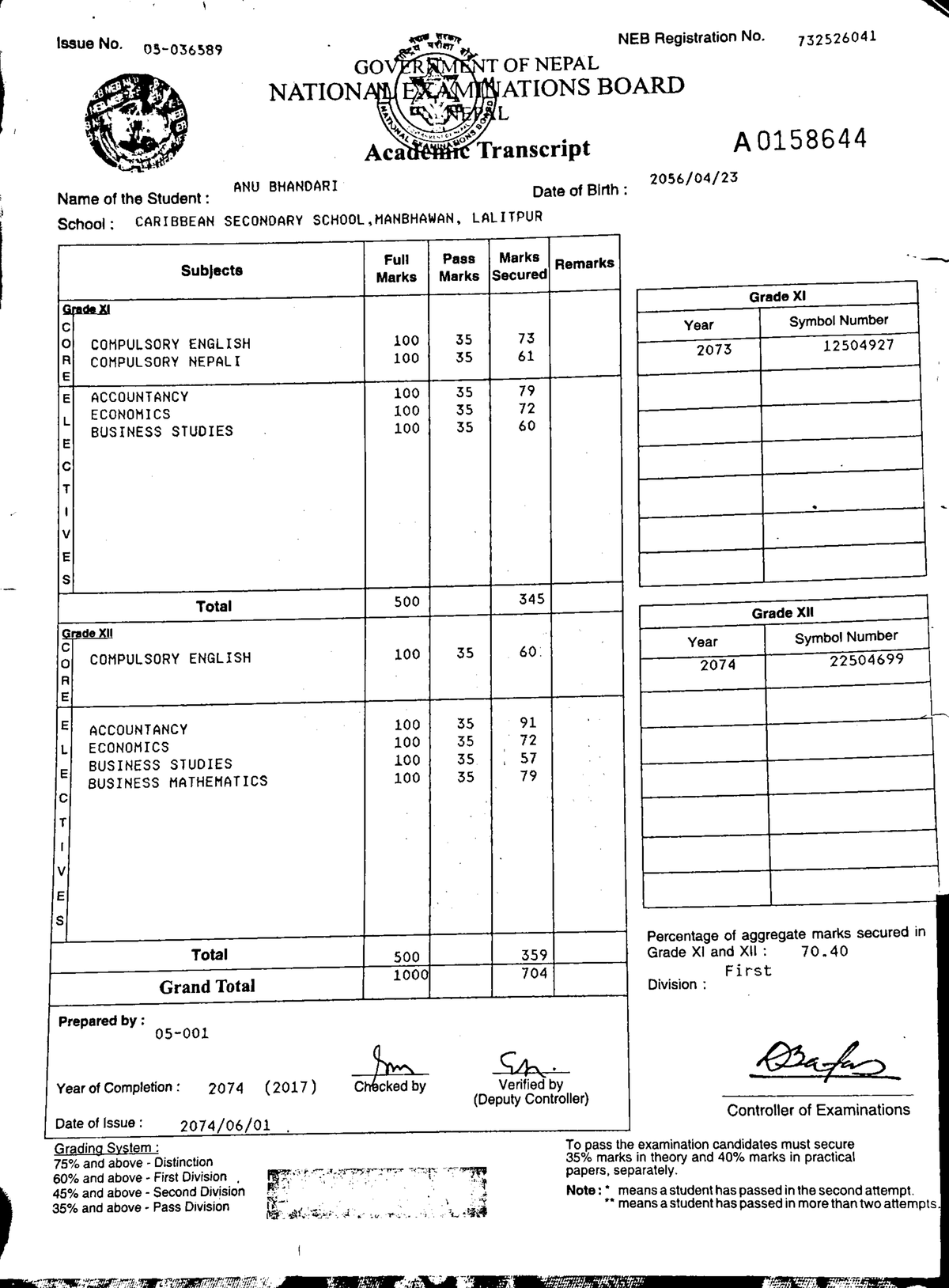 +2 Transcript - LLB (NEB Reg. No. 732526041) - Studocu