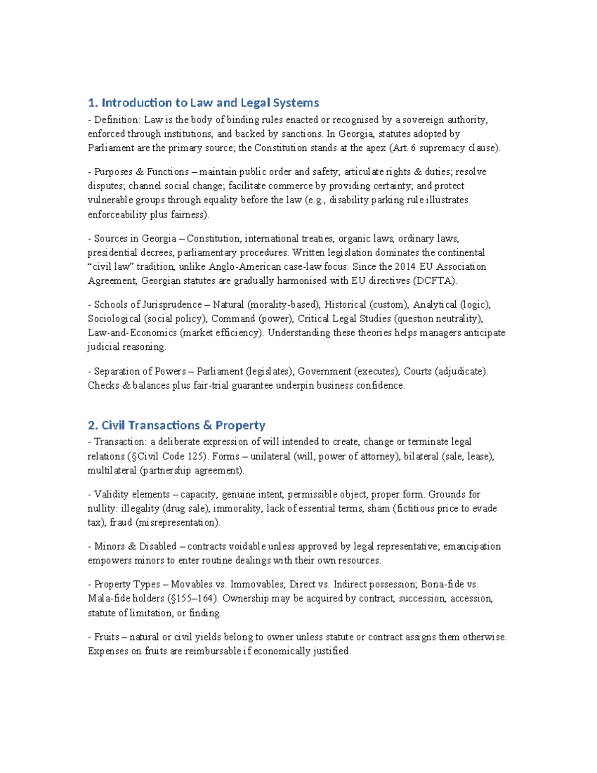 Business Law Overview: Expanded Summary of 15 Key Topics - Studocu