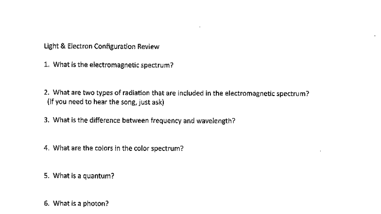 Light & Electron Configuration Review: Key Concepts & Questions - Studocu
