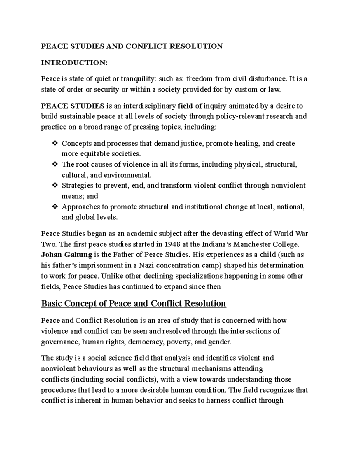 Peace Studies & Conflict Resolution - Comprehensive Notes (Segment 1 ...