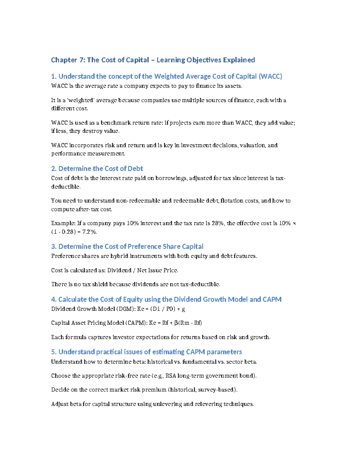 Chapter 7: Understanding the Cost of Capital - Key Learning Objectives ...