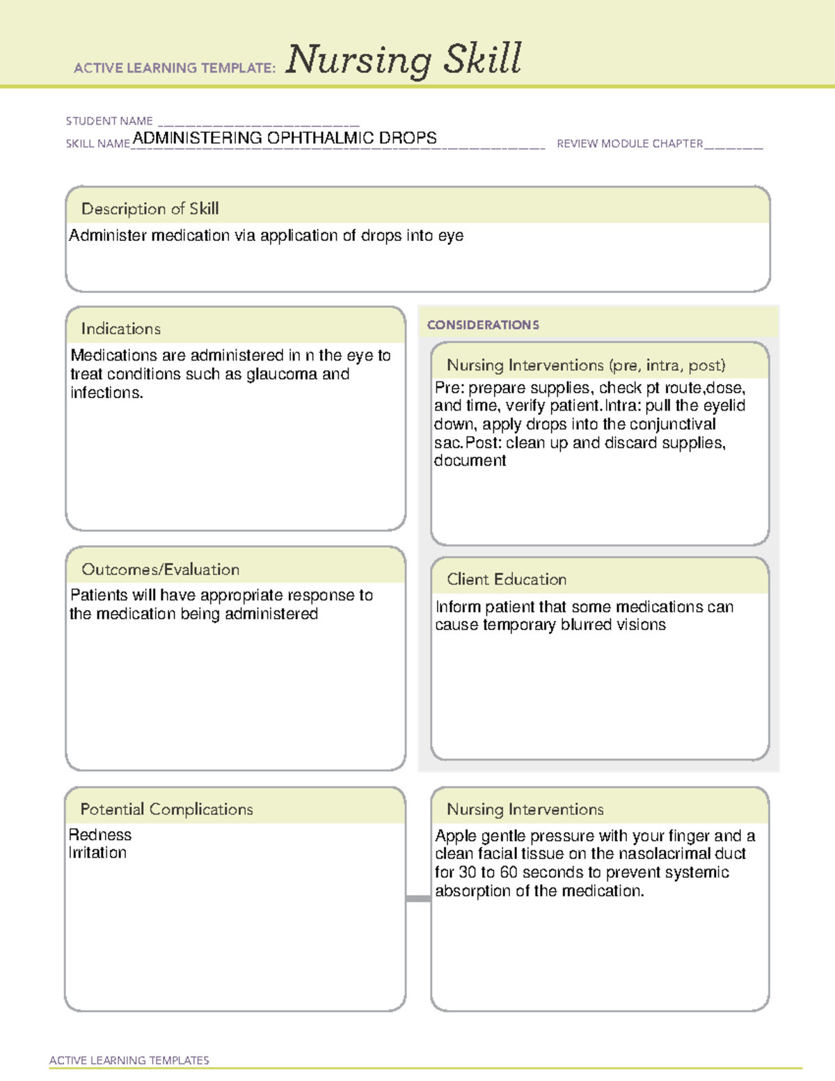 Eye Drops - Nursing Skill Active Learning Template Details - Studocu