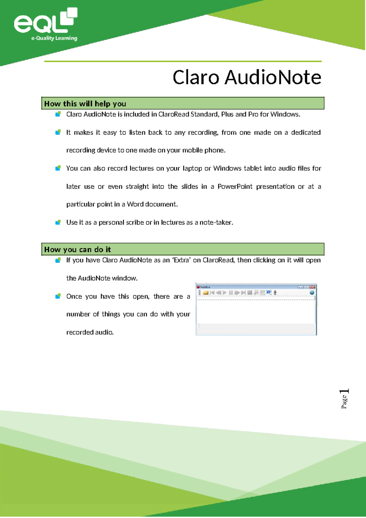 Claro AudioNote Guide: Features & Usage Instructions - Studocu
