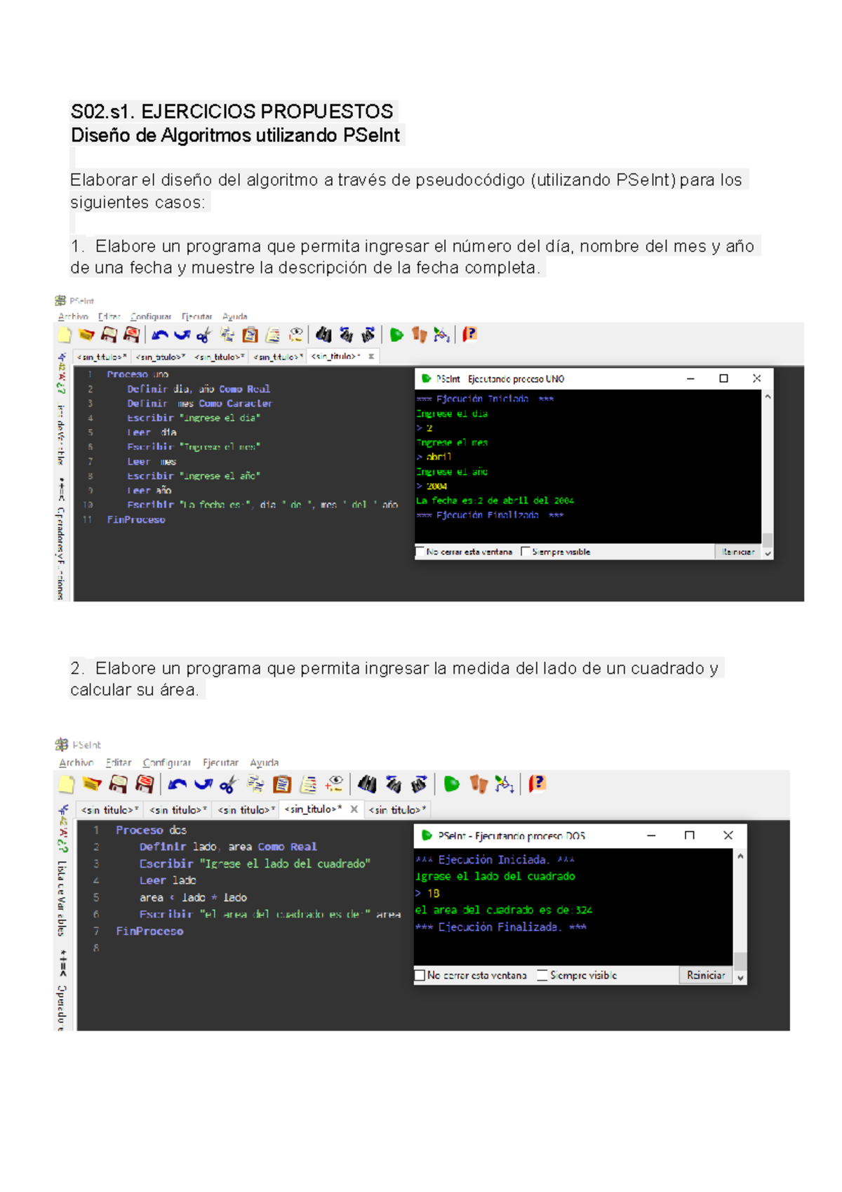 Ejercicios propuestos. principio de algoritmos - S02. EJERCICIOS PROPUESTOS Diseño de Algoritmos ...