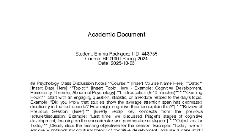 BIO100 Spring 2024: Cognitive Development & Scaffolding Discussion ...