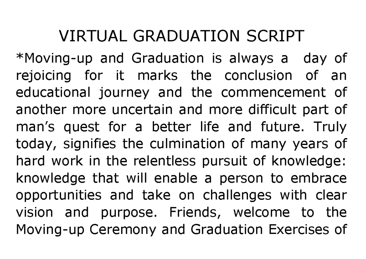 Virtual Graduation Script - VIRTUAL GRADUATION SCRIPT *Moving-up and Graduation is always a day ...