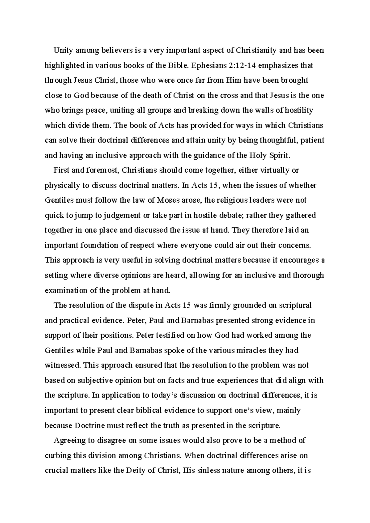 Bil-x - Assignment: Unity Among Believers in Christianity - Studocu