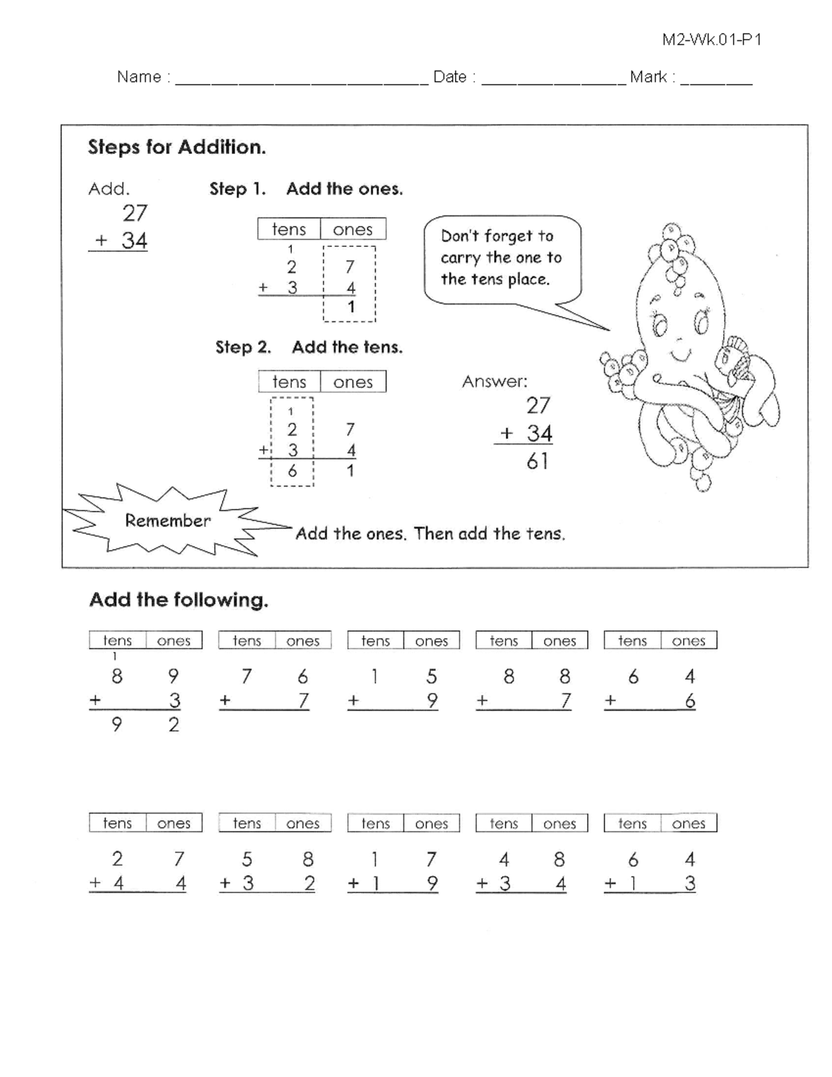 M2-01: Review Addition & Subtraction - Story Problems Activity - Studocu