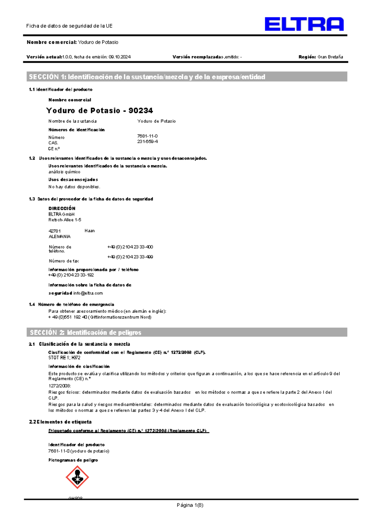 Ficha de Datos de Seguridad: Yoduro de Potasio (90234) - Versión 1.0.0 ...
