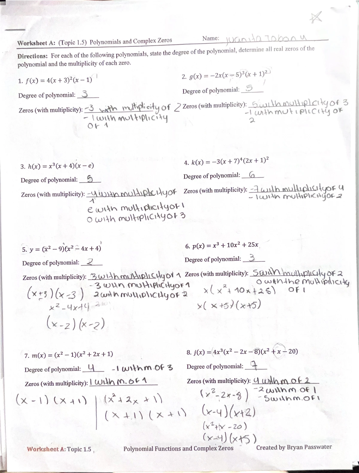 Scanned Document 4 - Homework - ae Find the leading coefficient and the ...