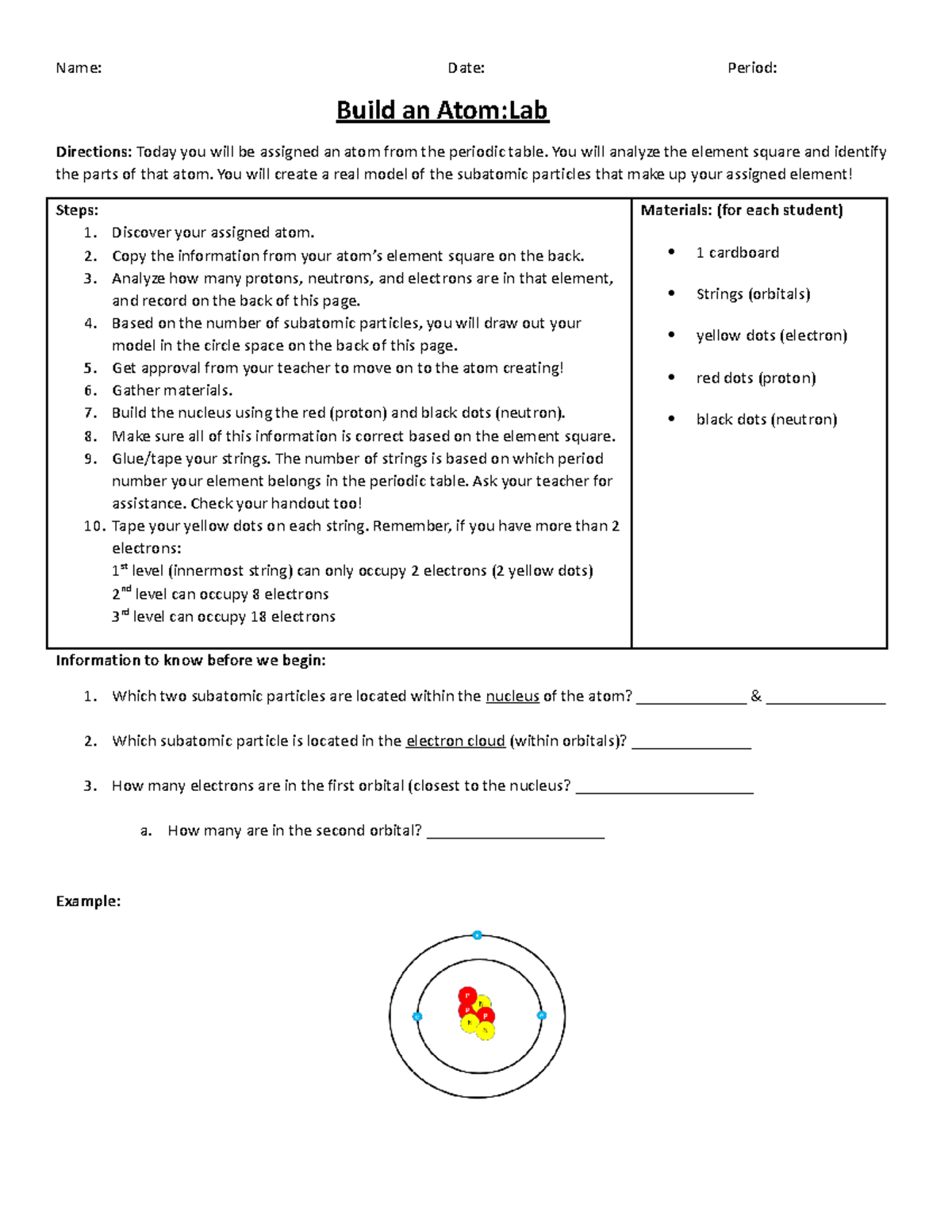 Building an Atom Lab Activity Guide: Steps & Materials - Studocu
