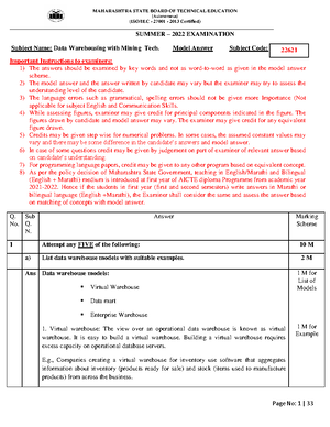 Dwm question bank - DMW Unit-1 Question Bank 1) Define data warehouse A Data Warehouse (DW) is a ...