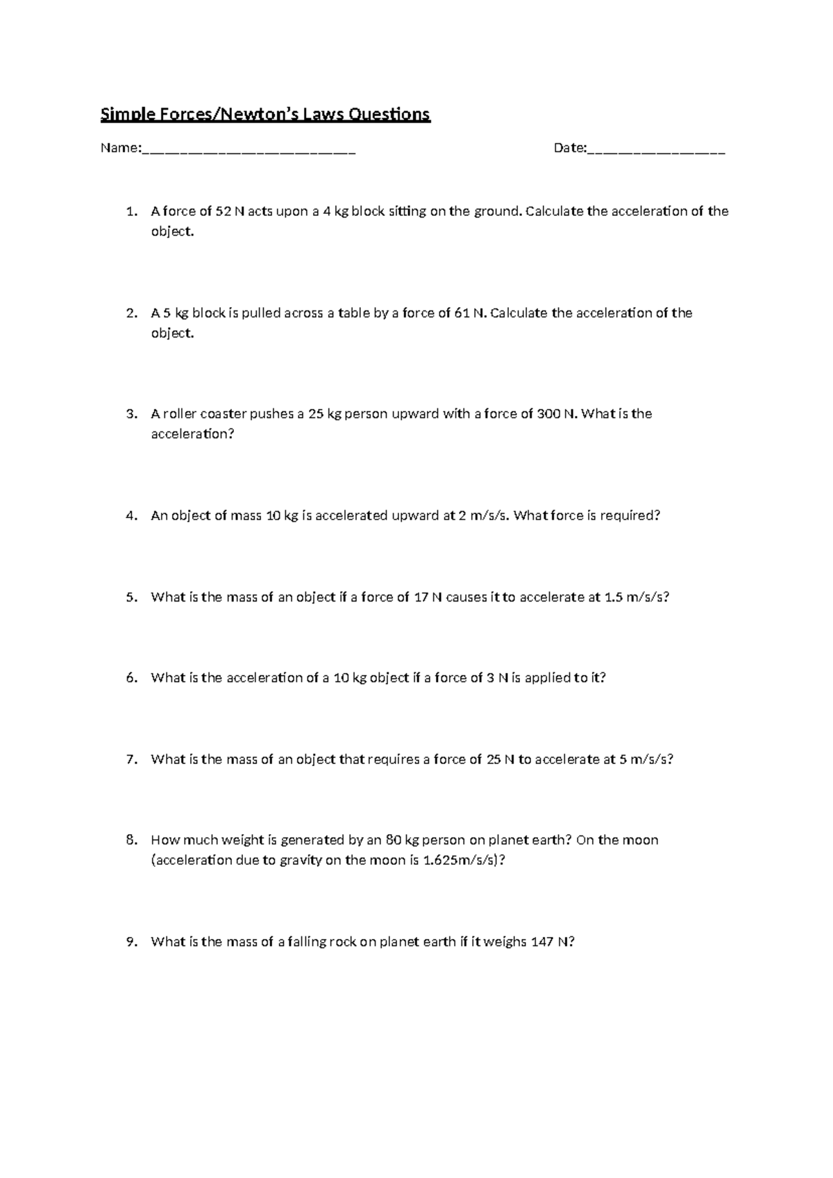 Laws of Motion & Acceleration Summary Worksheet - Studocu