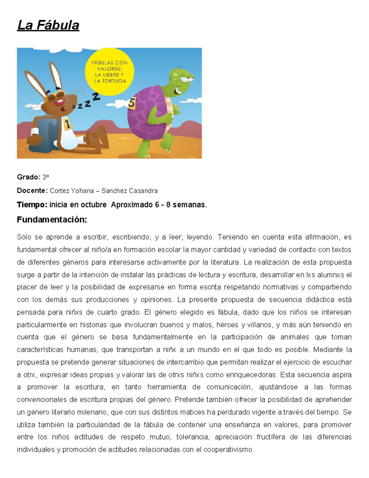 Secuencia Didáctica: Fábulas para 3º Grado - Propuesta de Clase - Studocu