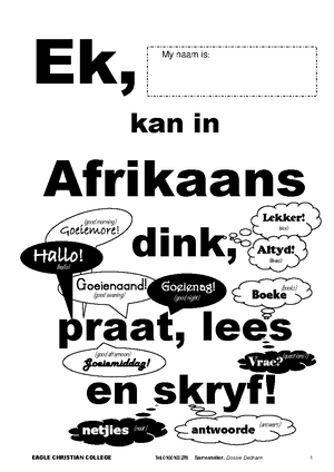 Verlede tyd gr 8 worksheet 6 - Graad 8 Afrikaans Taalkunde klastoets ...