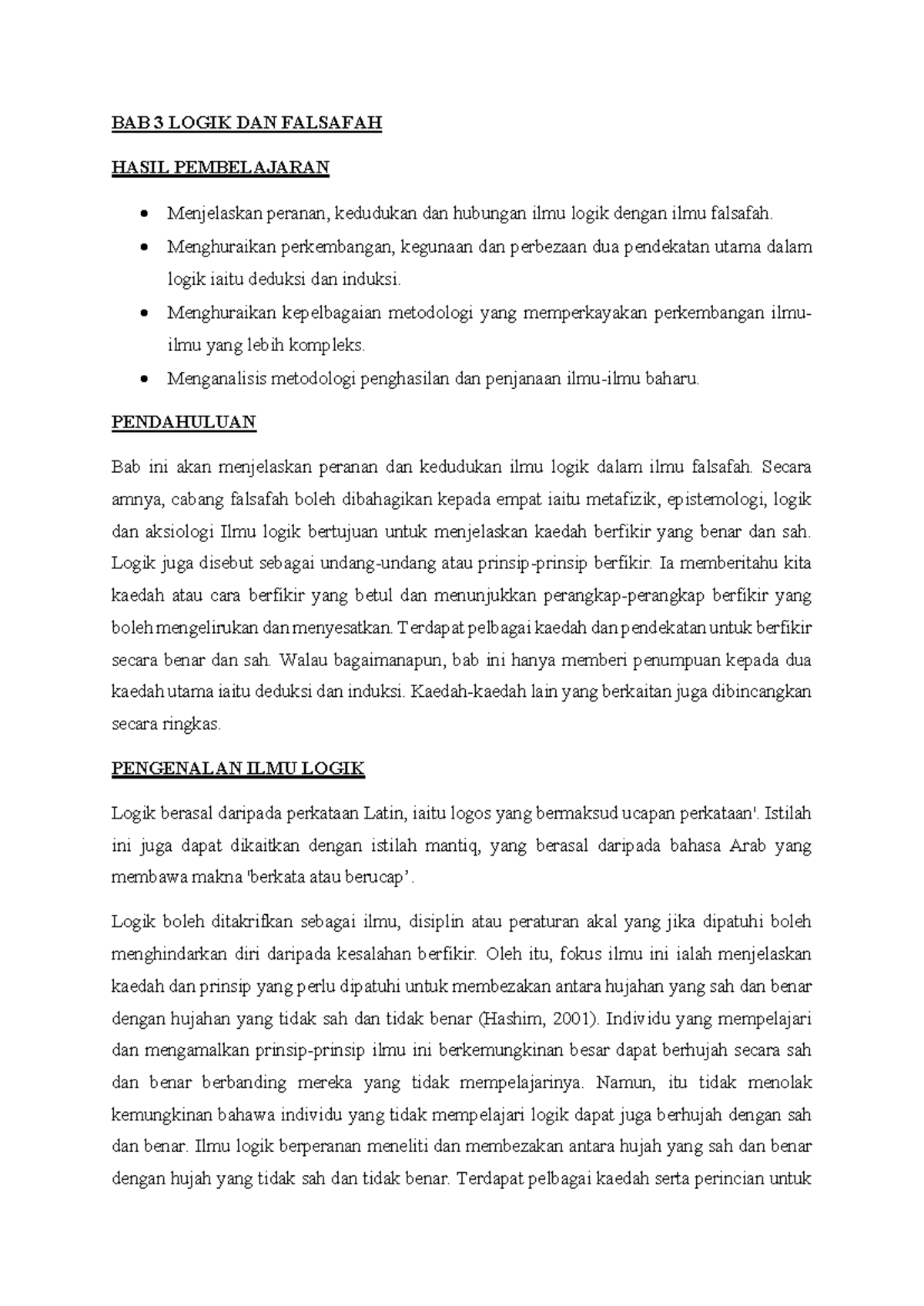 BAB 3: Logik dan Falsafah - Metodologi Deduksi & Induksi - Studocu