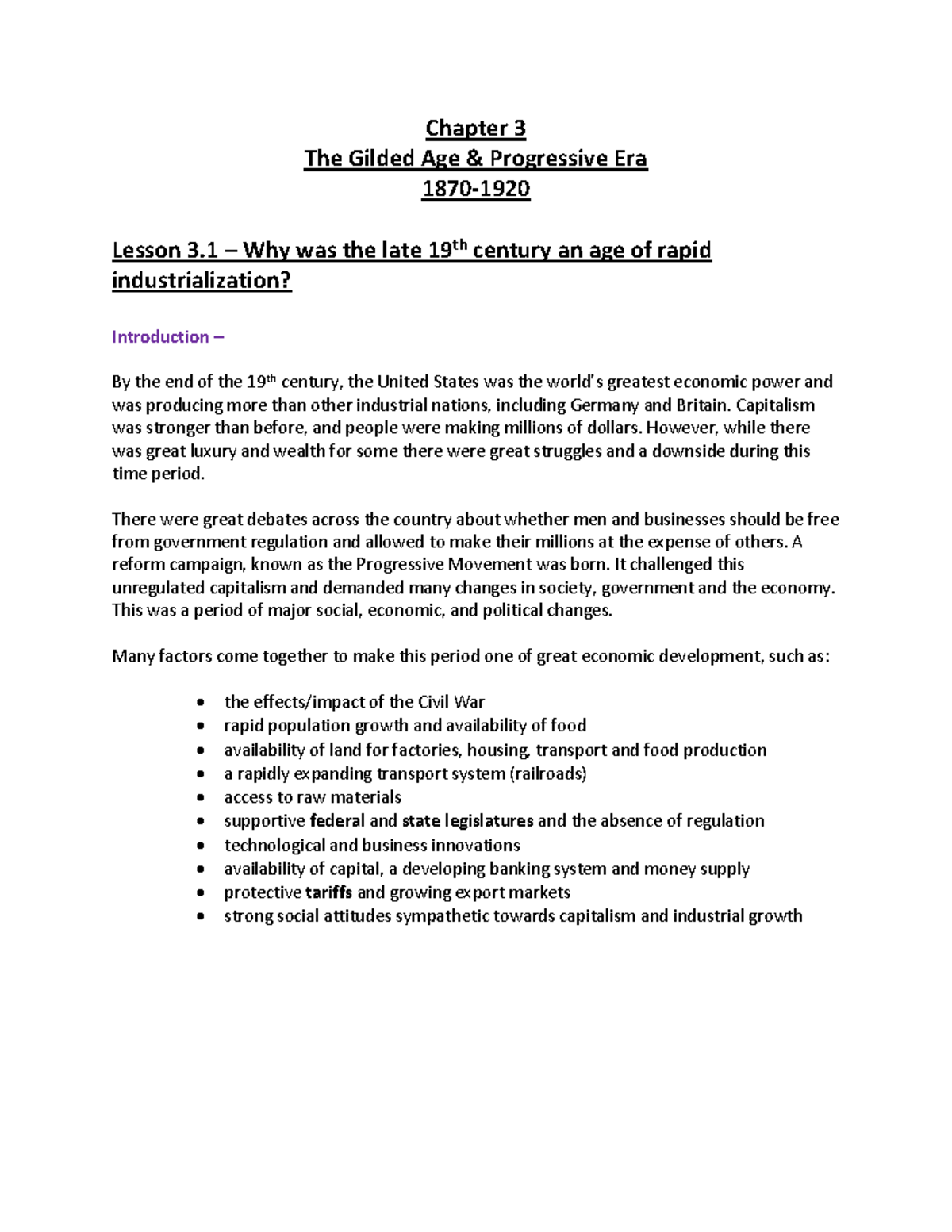 Chapter 3: The Gilded Age & Progressive Era - Economic Growth Insights ...