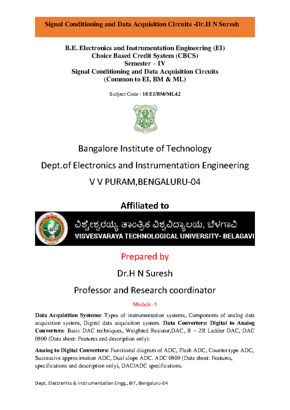 Signal Conditioning and Data Acquisition Circuits (EI 18) - Module 5 ...