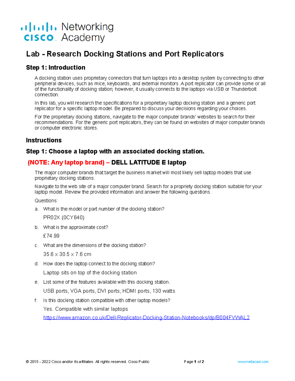 7.1.2.8 Lab - Research Docking Stations and Port Replicators - Lab - Research Docking Stations ...