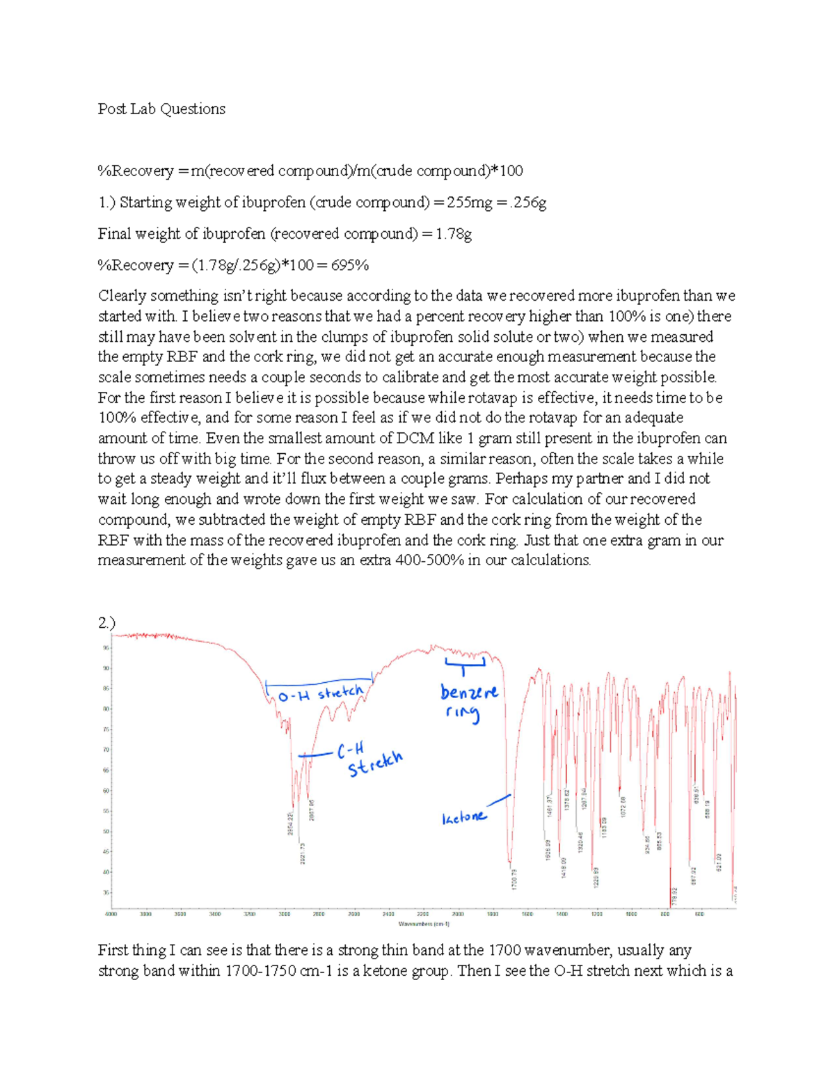CHM 226 SD Lab 2 Post Lab Analysis and Recovery Observations - Studocu