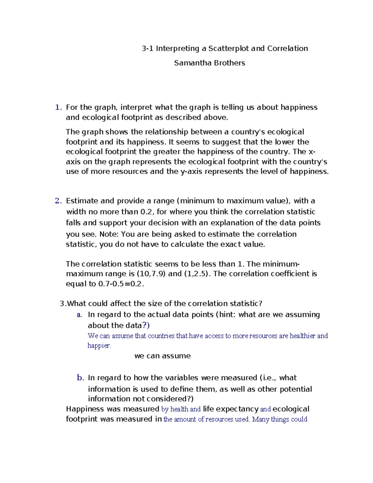 3-1 Short Paper on Scatterplot Interpretation & Correlation Analysis - Studocu