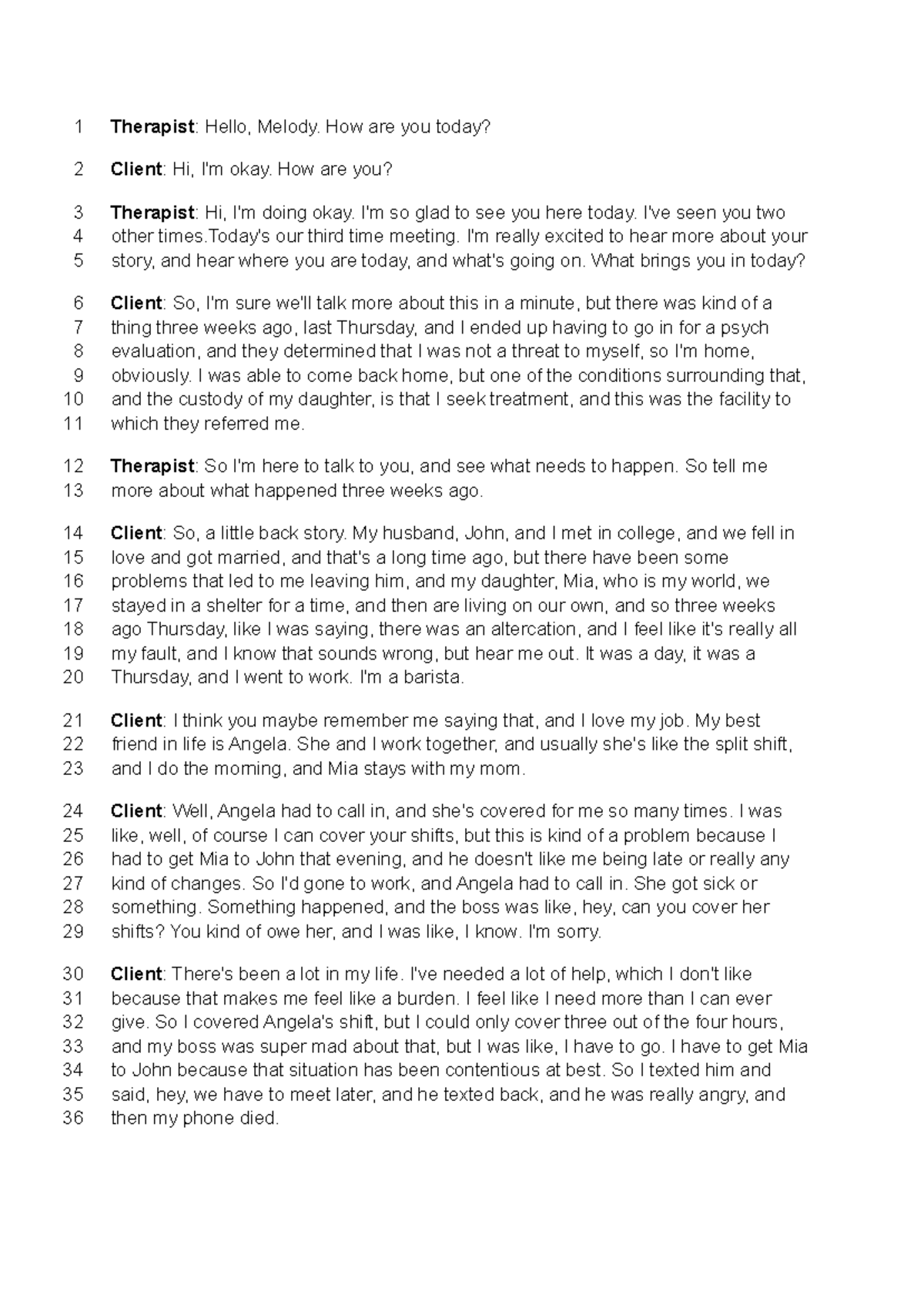 Therapy Session Transcript: Client Melody's Journey - Studocu