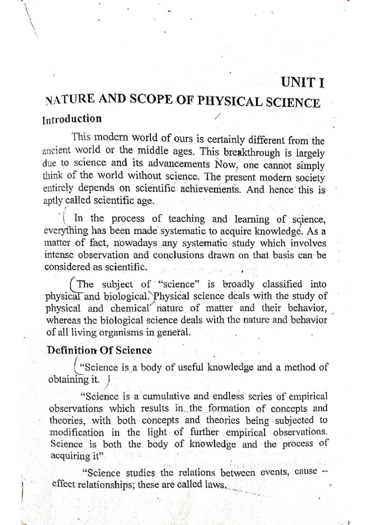 UNIT I: NATURE AND SCOPE OF PHYSICAL SCIENCE - Pedagogy Insights - Studocu